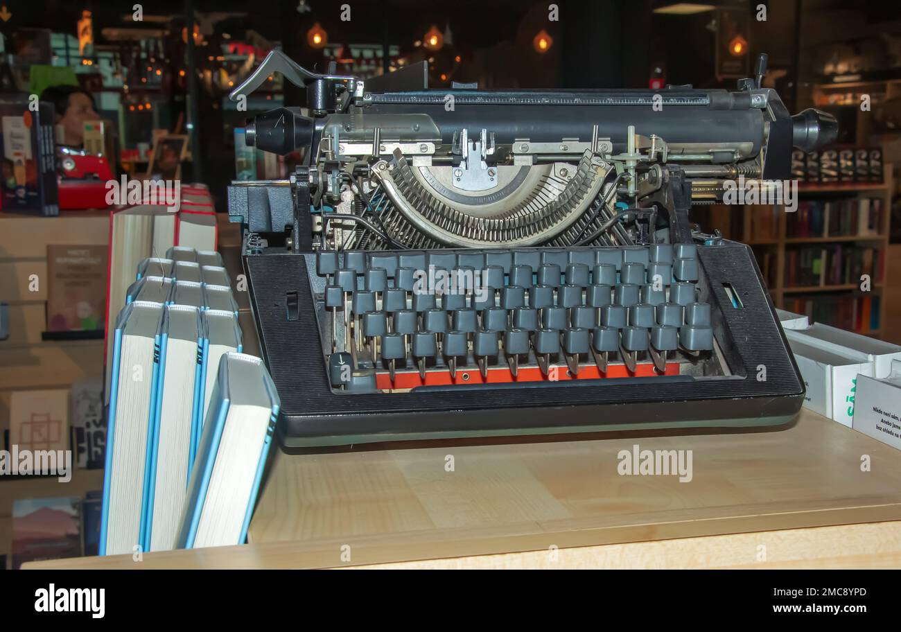Mechanical typewriter machine at desk in retro office hi-res stock ...