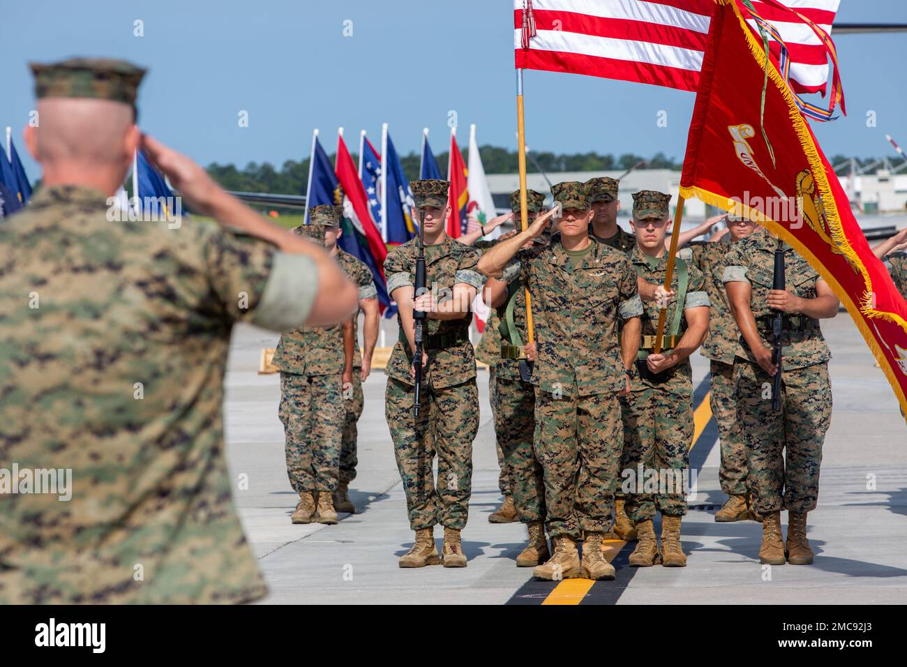 U.S. Marine Corps Col. Curtis V. Ebitz, left, commanding officer of ...