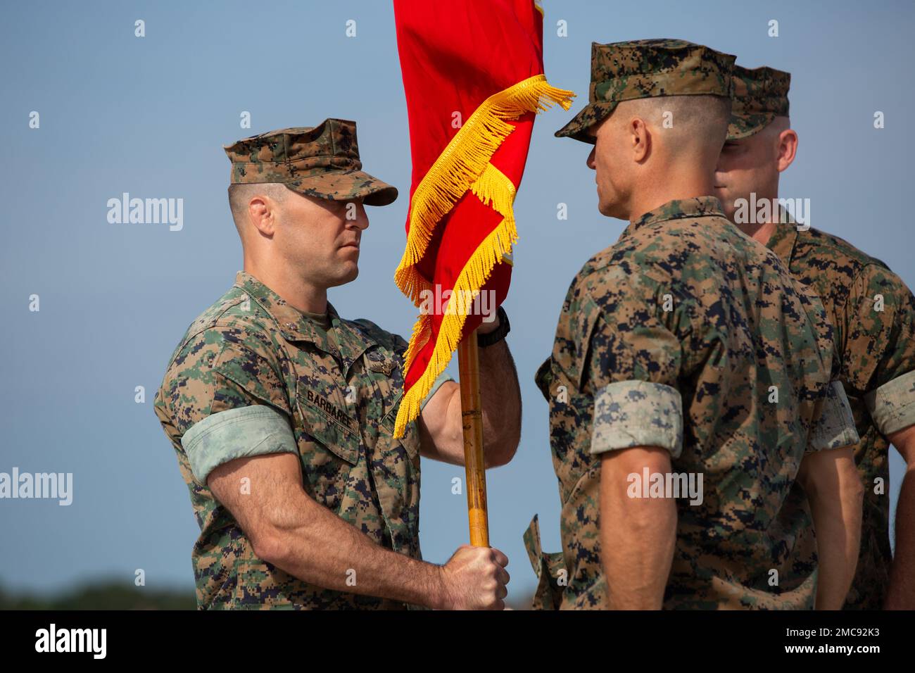 U.S. Marine Corps Lt. Col. Benjamin M. Friedrick, right, relinquishes ...