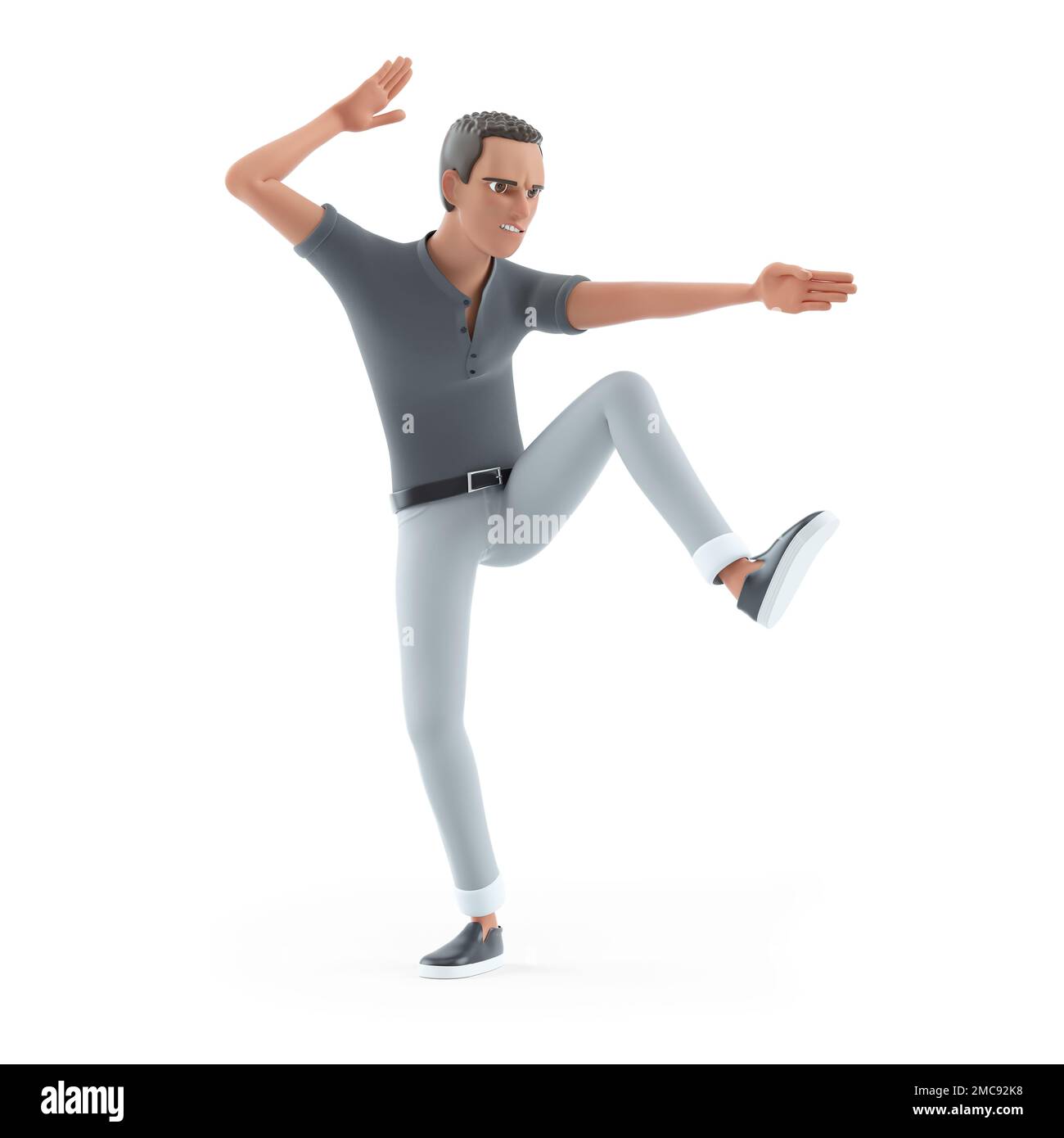 3d character man karate pose, illustration isolated on white background ...