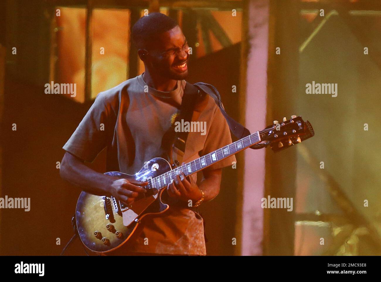 Dave performs on stage at the Brit Awards 2022 in London Tuesday, Feb ...
