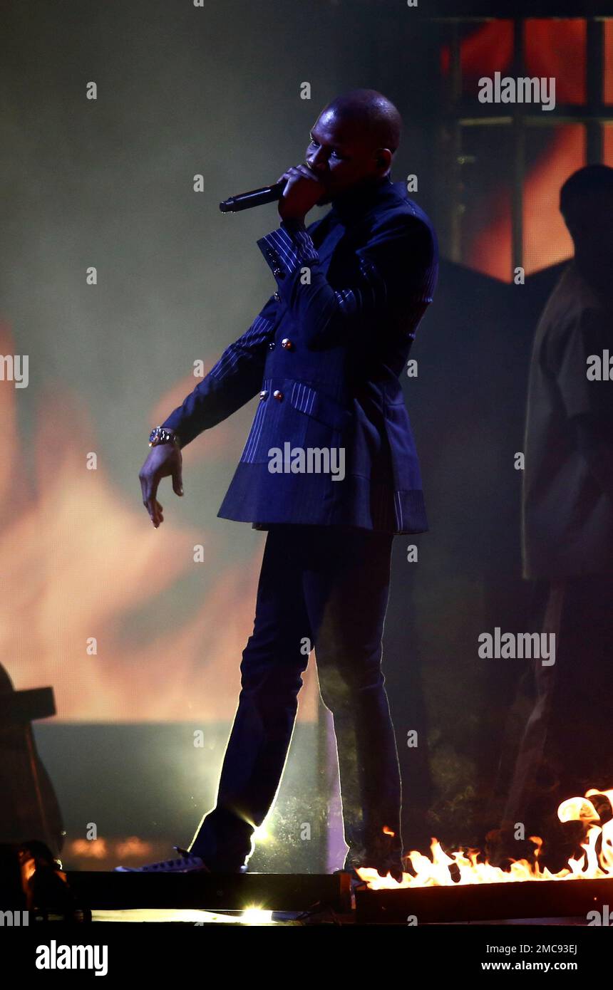 Giggs performs on stage with Dave at the Brit Awards 2022 in London ...