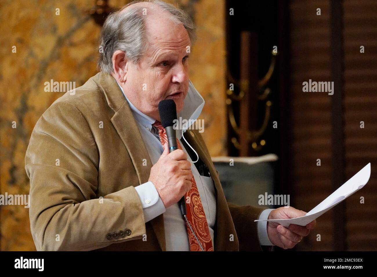 Rep. Bob Evans, D-Monticello, asks a question of a bill presenter at ...
