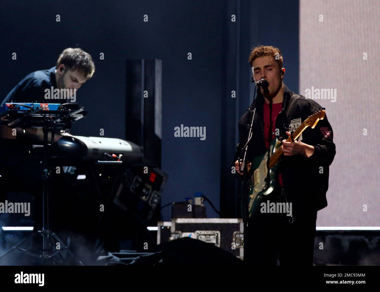 Sam Fender on stage at the Brit Awards 2022 in London Tuesday, Feb. 8 ...