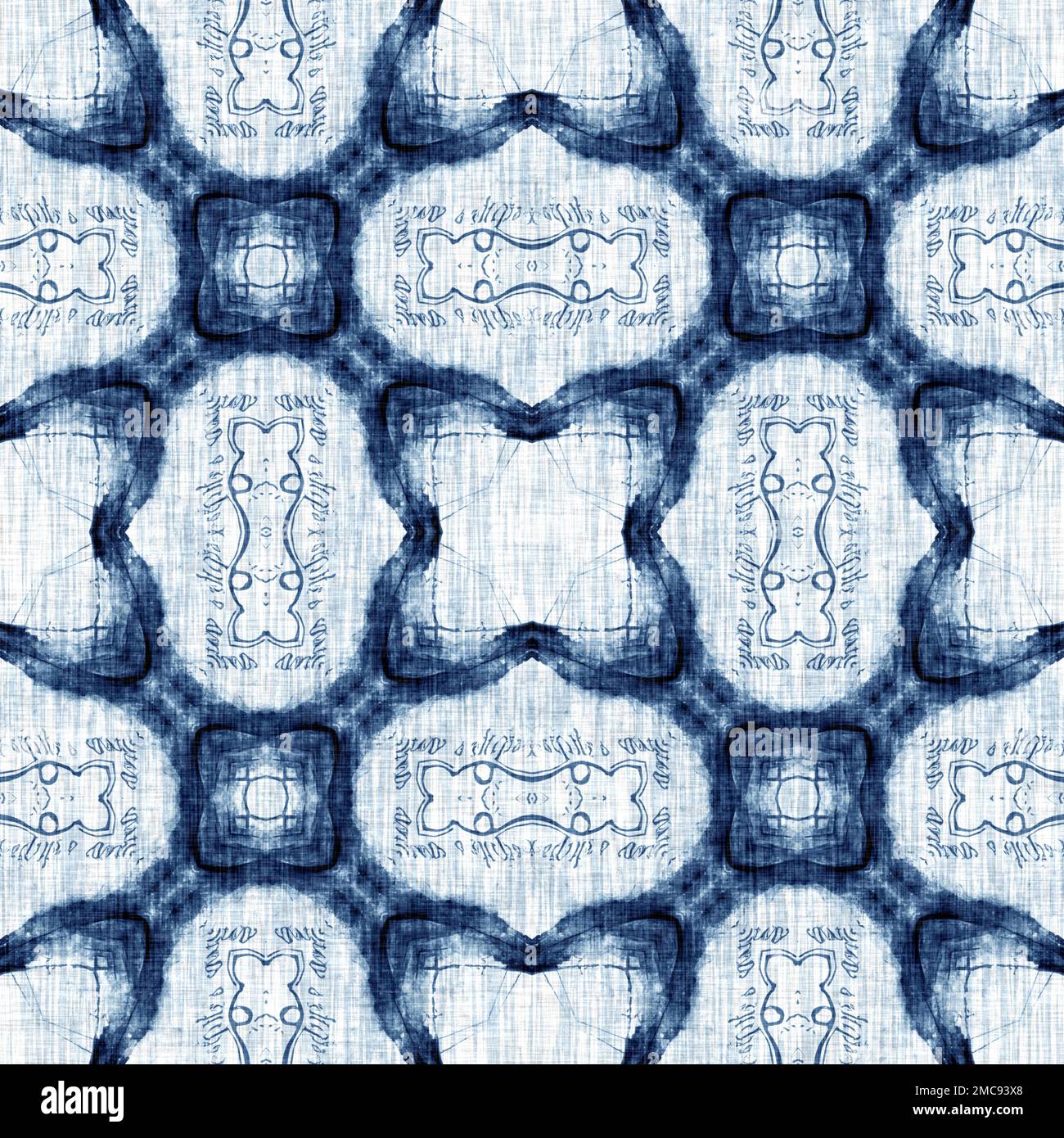 Indigo Dye Wash Coastal Damask Quilt Seamless Pattern. Washed out ...