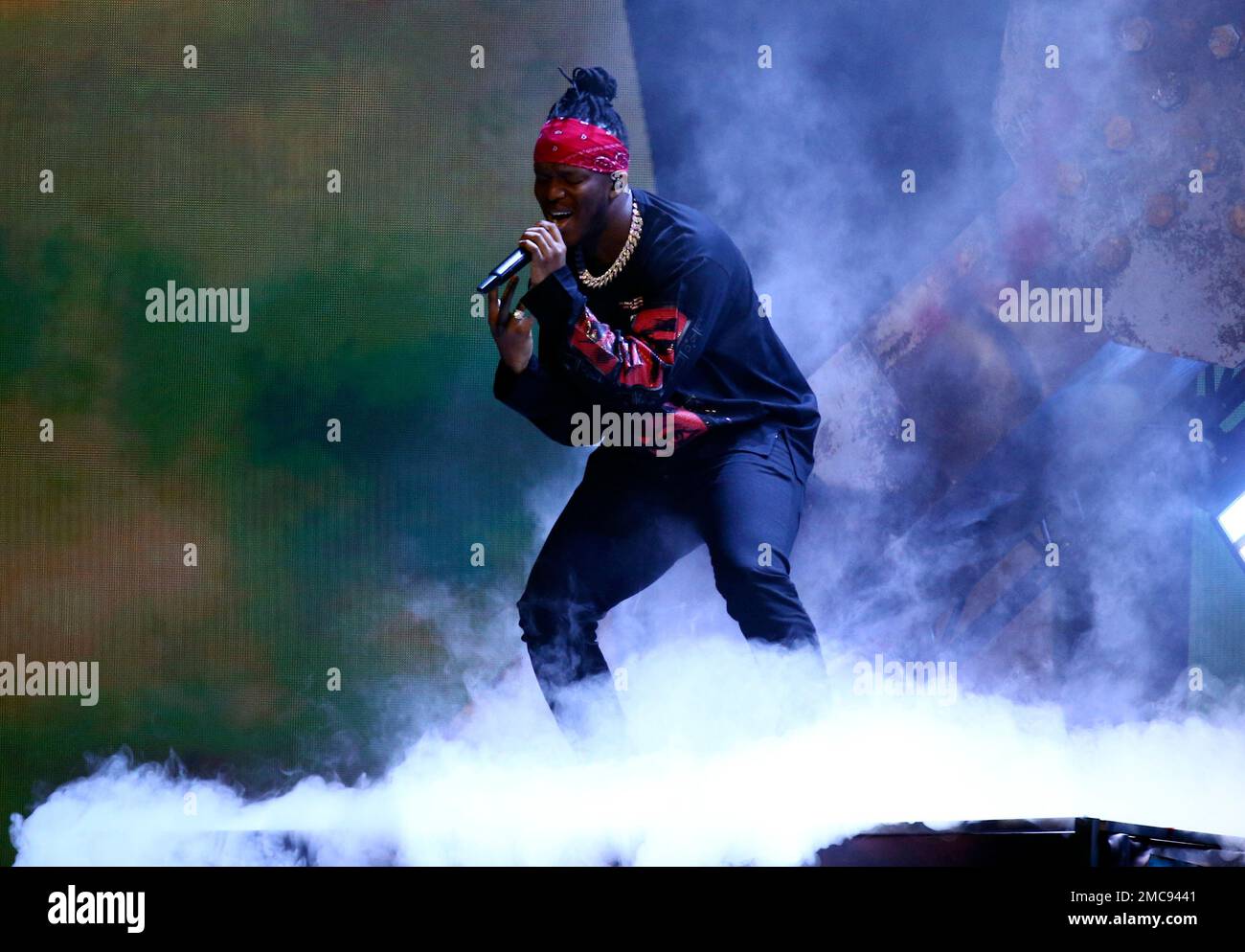 KSI performs on stage at the Brit Awards 2022 in London Tuesday, Feb. 8 ...