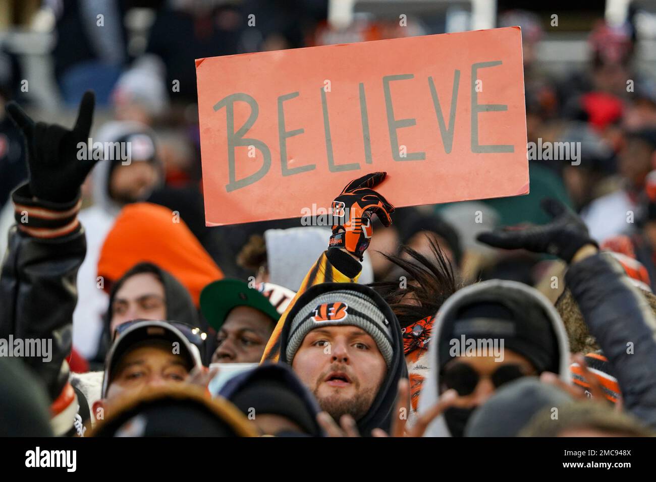 Fans attend the Super Bowl LVI Opening Night Fan Rally Monday, Feb. 7 ...