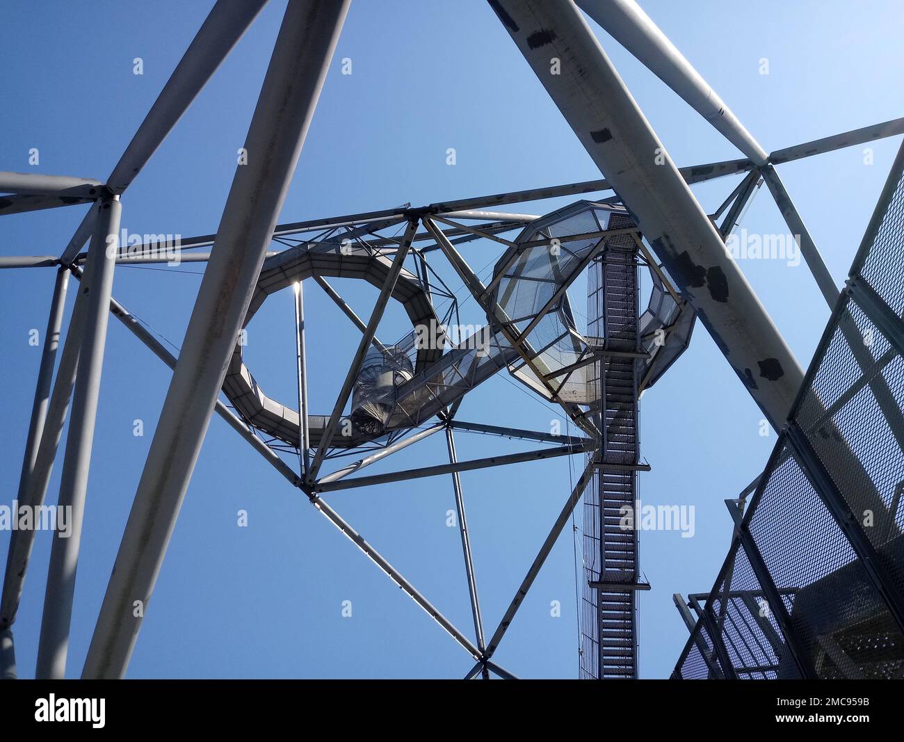 A low angle closeup of Tetraeder walkable steel structure against the ...