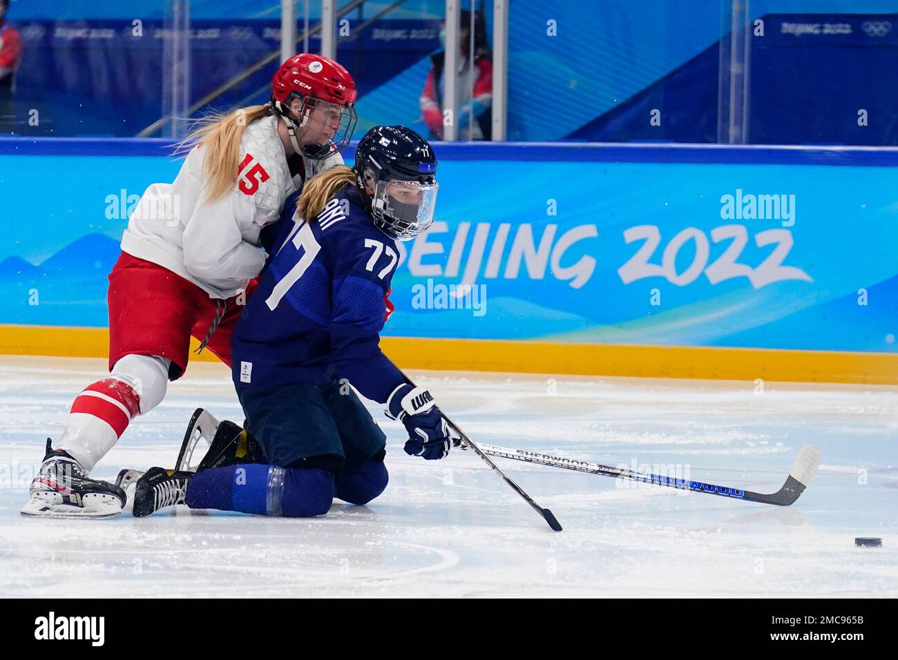 Russian Olympic Committee's Valeria Pavlova (15) follows Finland's ...