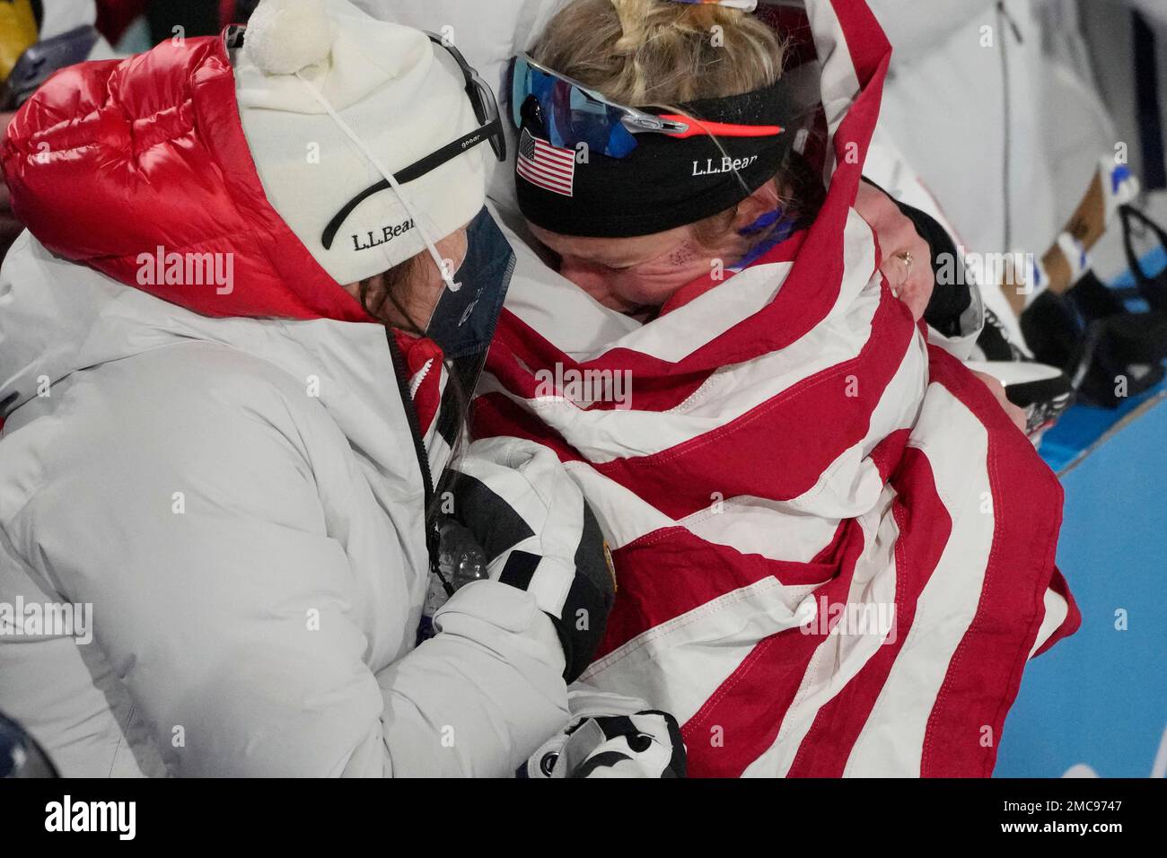 Jessie Diggins reacts after winning a bronze medal in the women's ...