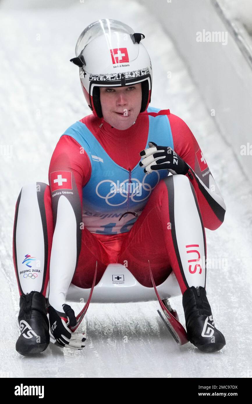 Natalie Maag, of Switzerland, finishes the luge women's singles run 3 ...