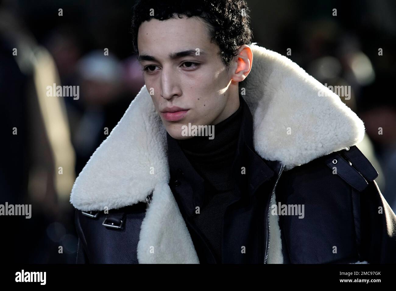 A model wears a creation as part of the Hermes menswear Fall-Winter ...