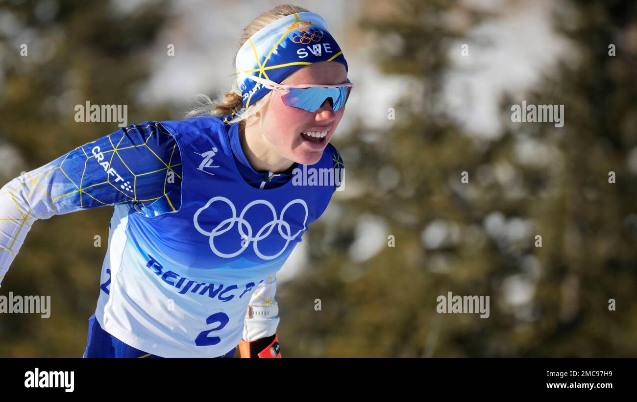 Emma Ribom, of Sweden, competes during the women's sprint free cross ...