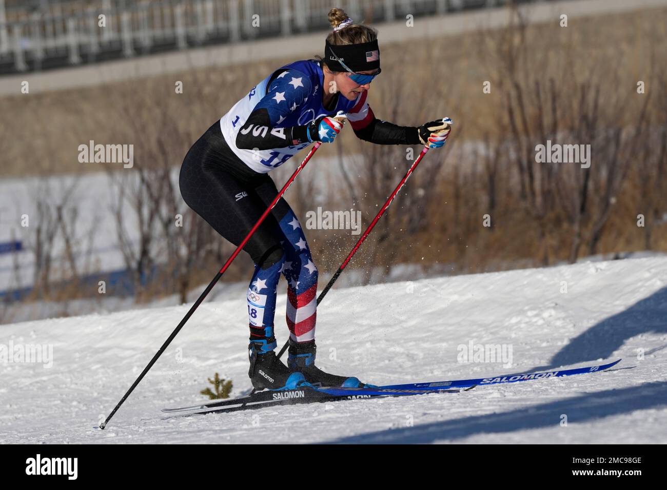Jessie Diggins competes during the women's sprint free cross-country ...