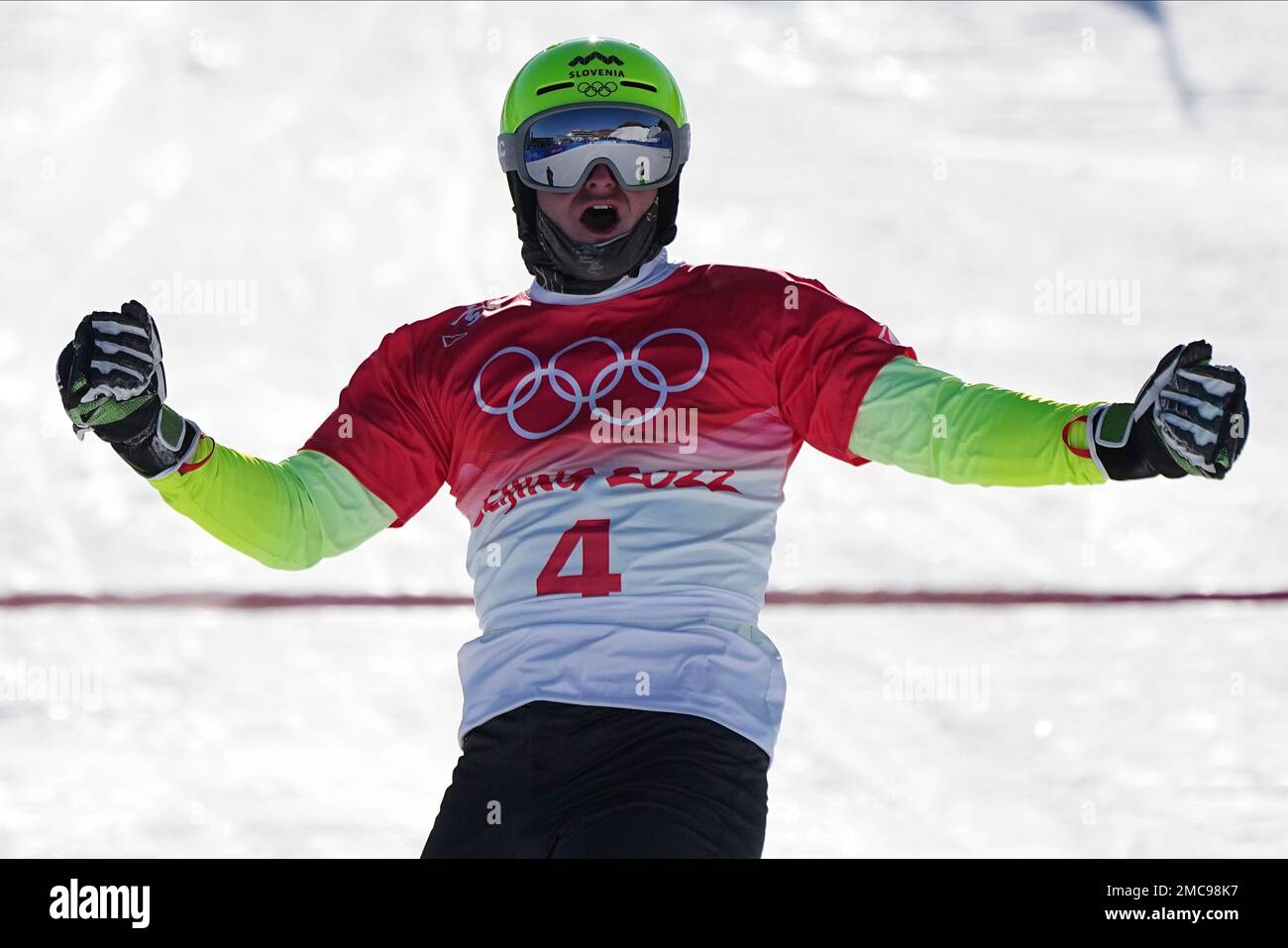 Slovenia's Tim Mastnak reacts during the men's parallel giant slalom ...