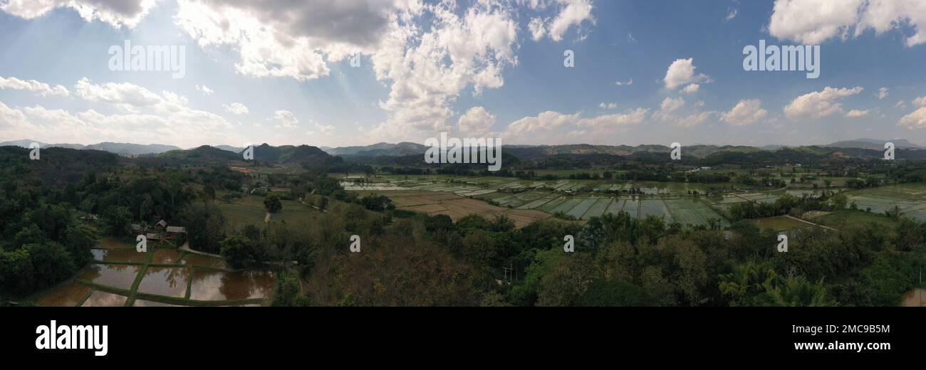 A panoramic view of green countryside with agricultural areas Stock ...