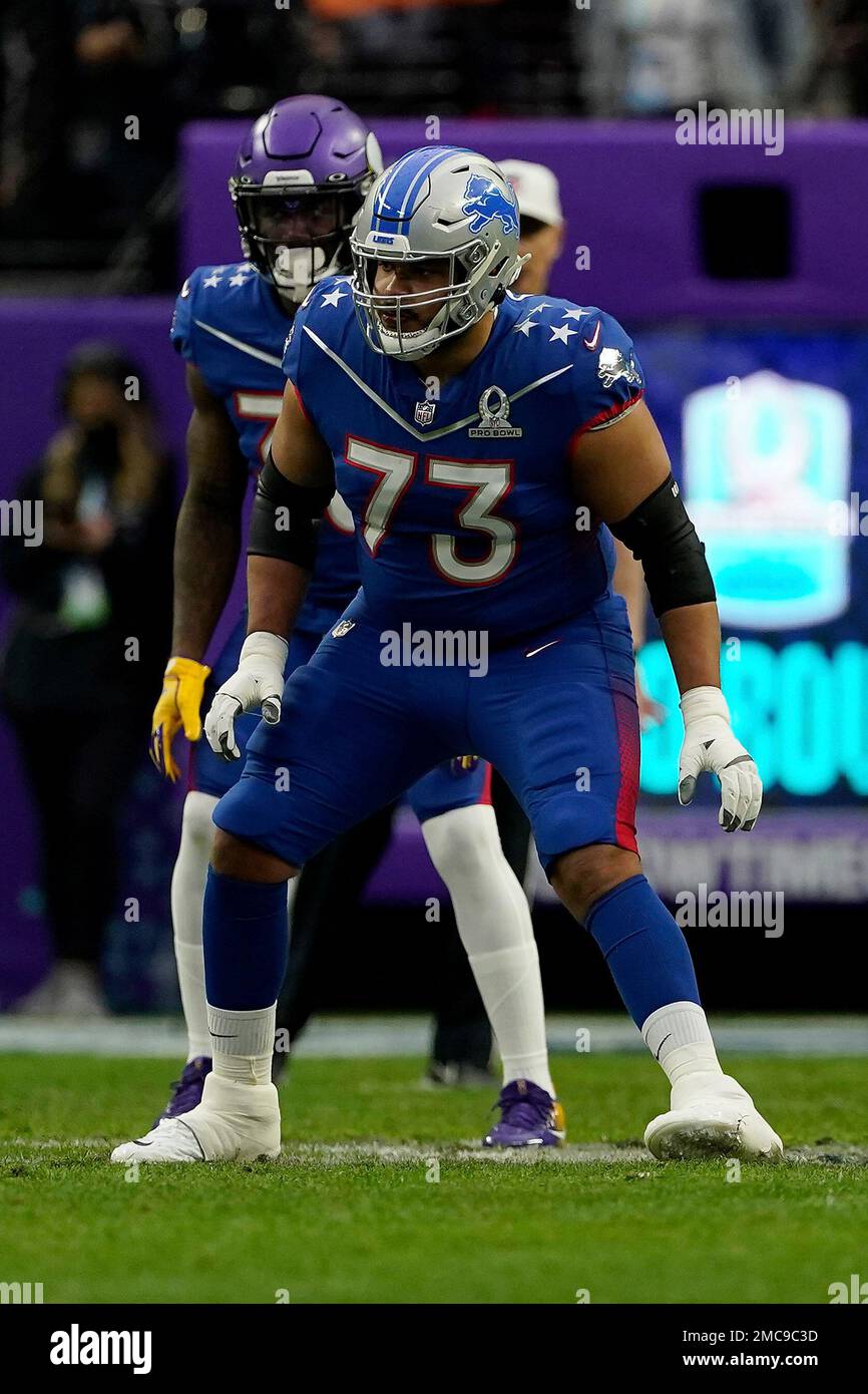 NFC guard Jonah Jackson of the Detroit Lions (73) in coverage against ...