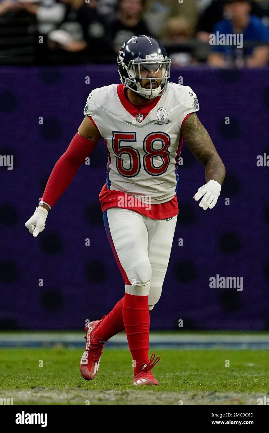 AFC outside linebacker Harold Landry of the Tennessee Titans (58) in ...