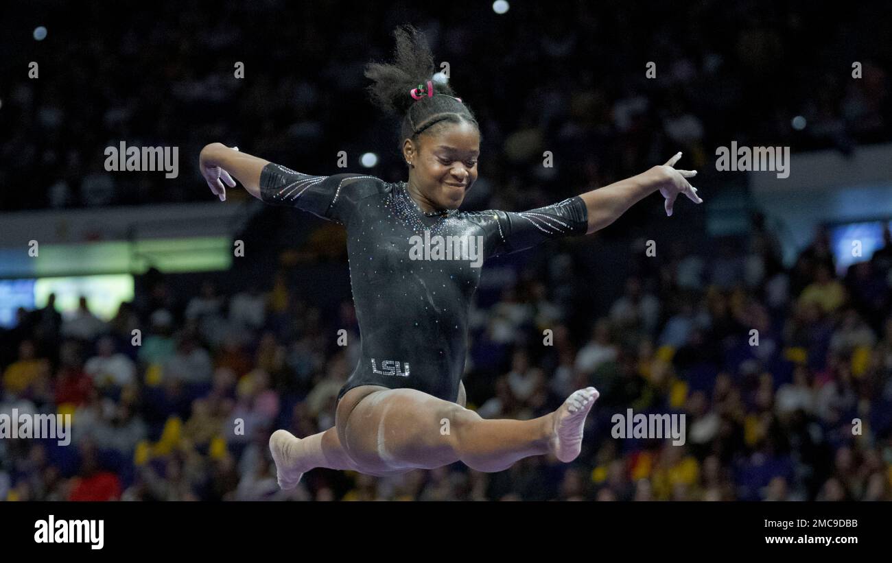 LSU gymnast Kiya Johnson performs on the balance beam during an NCAA ...