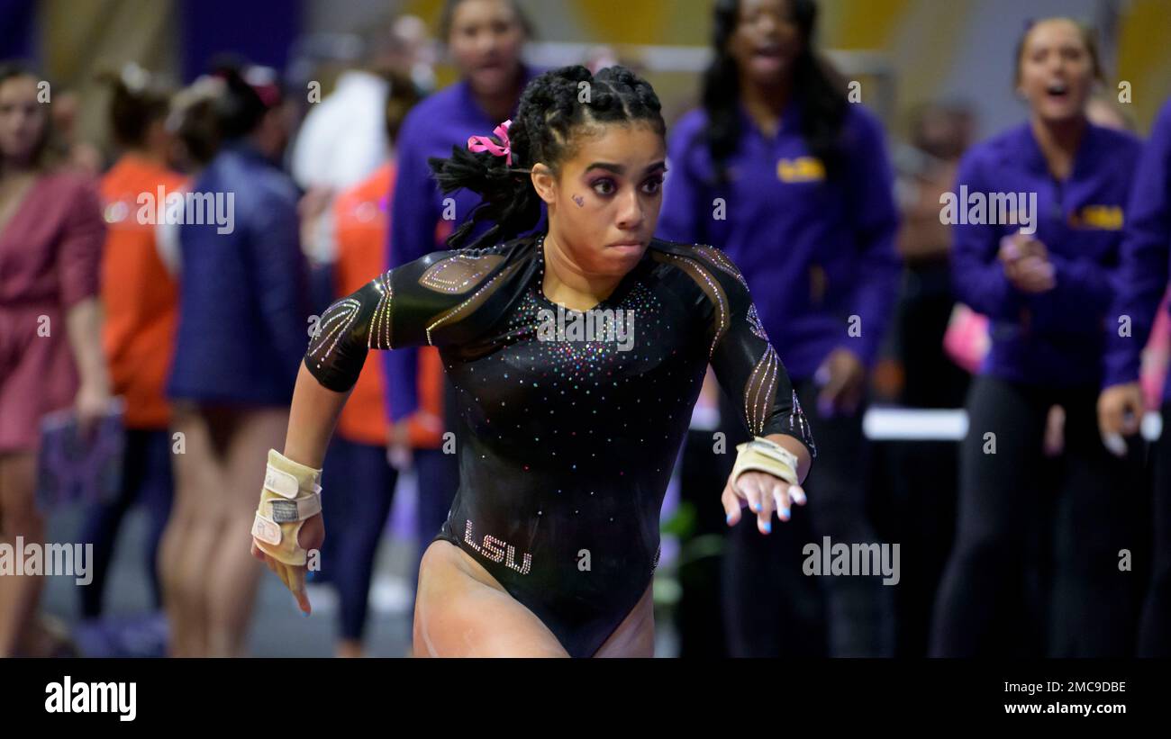 LSU gymnast Kai Rivers runs for the vault during an NCAA gymnastics ...