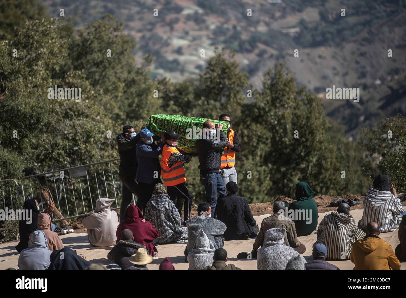 People carry the coffin of 5-year-old Rayan during his funeral after ...