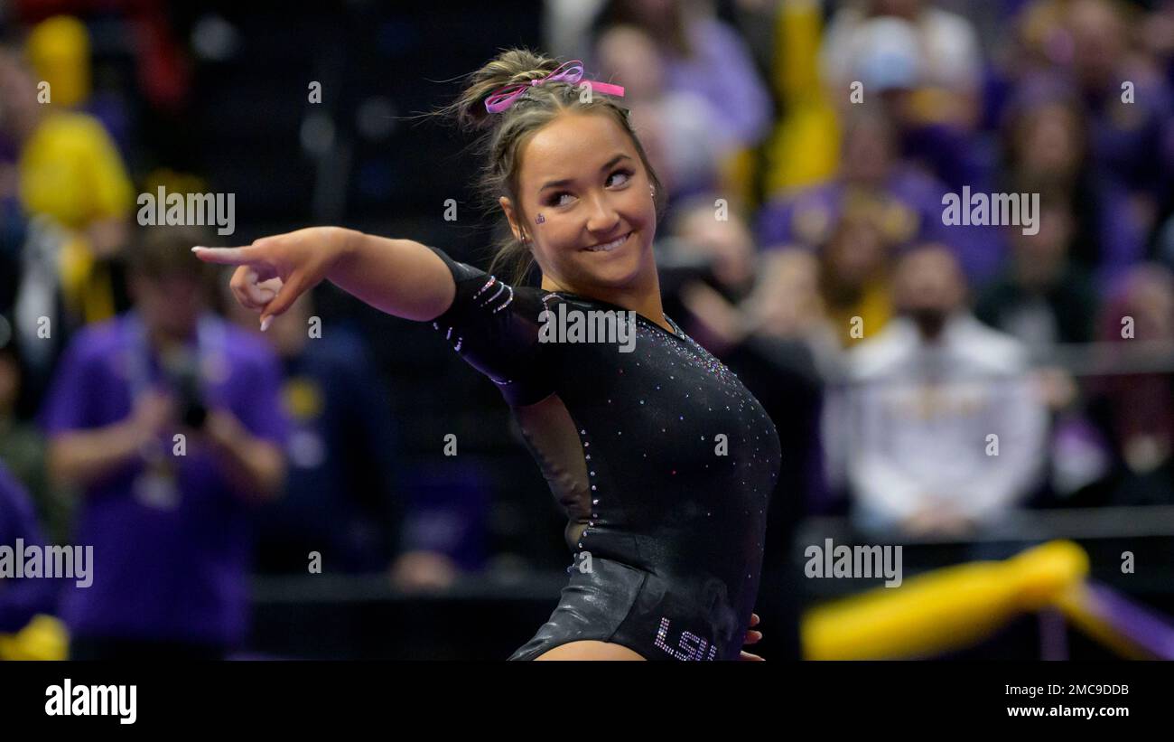 LSU gymnast Aleah Finnegan performs a floor exercise during an NCAA ...