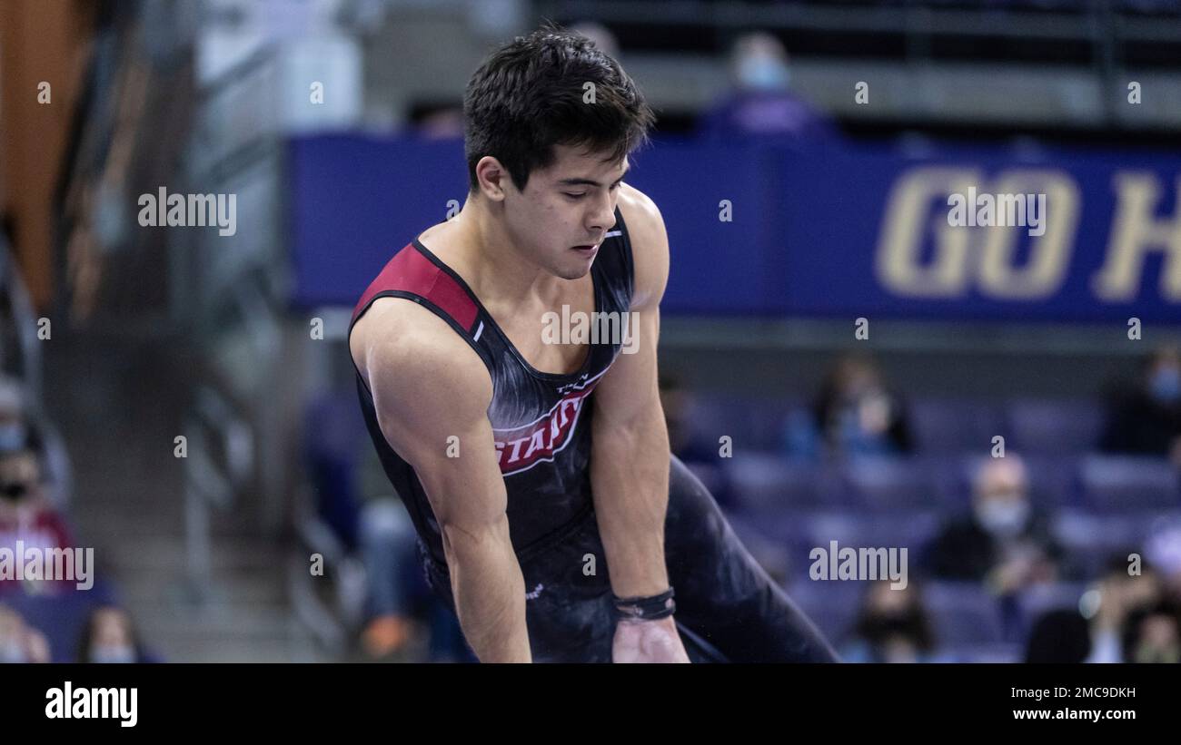 Stanford's JR Chou competes on the pommel horse during an NCAA ...
