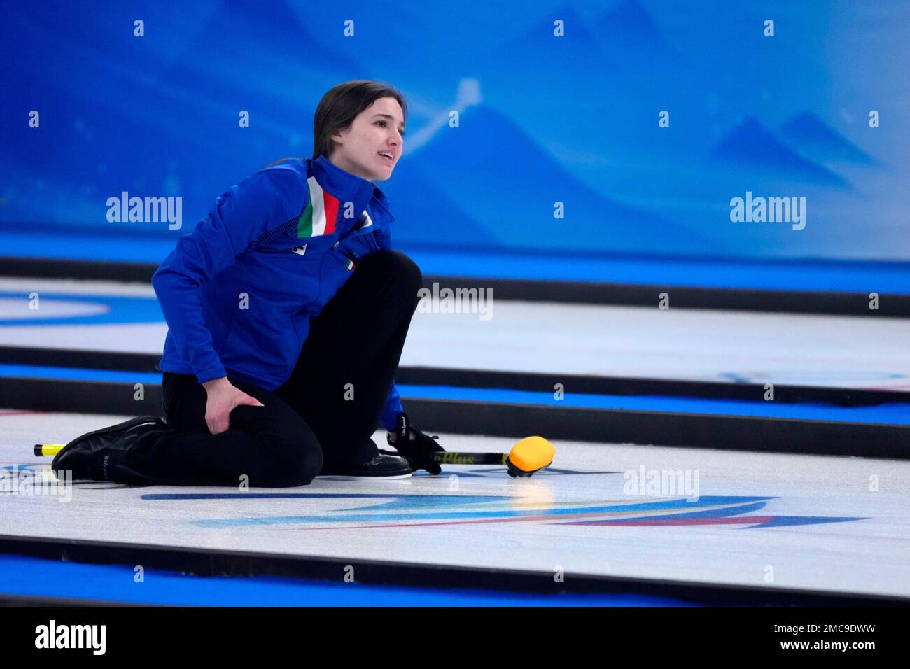 Italy's Stefania Constantin, reacts, during the mixed doubles semi ...