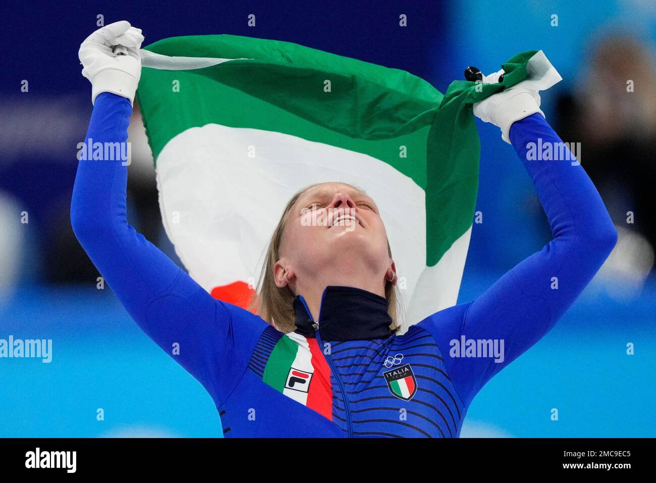 Arianna Fontana of Italy, celebrates after winning the final of the ...