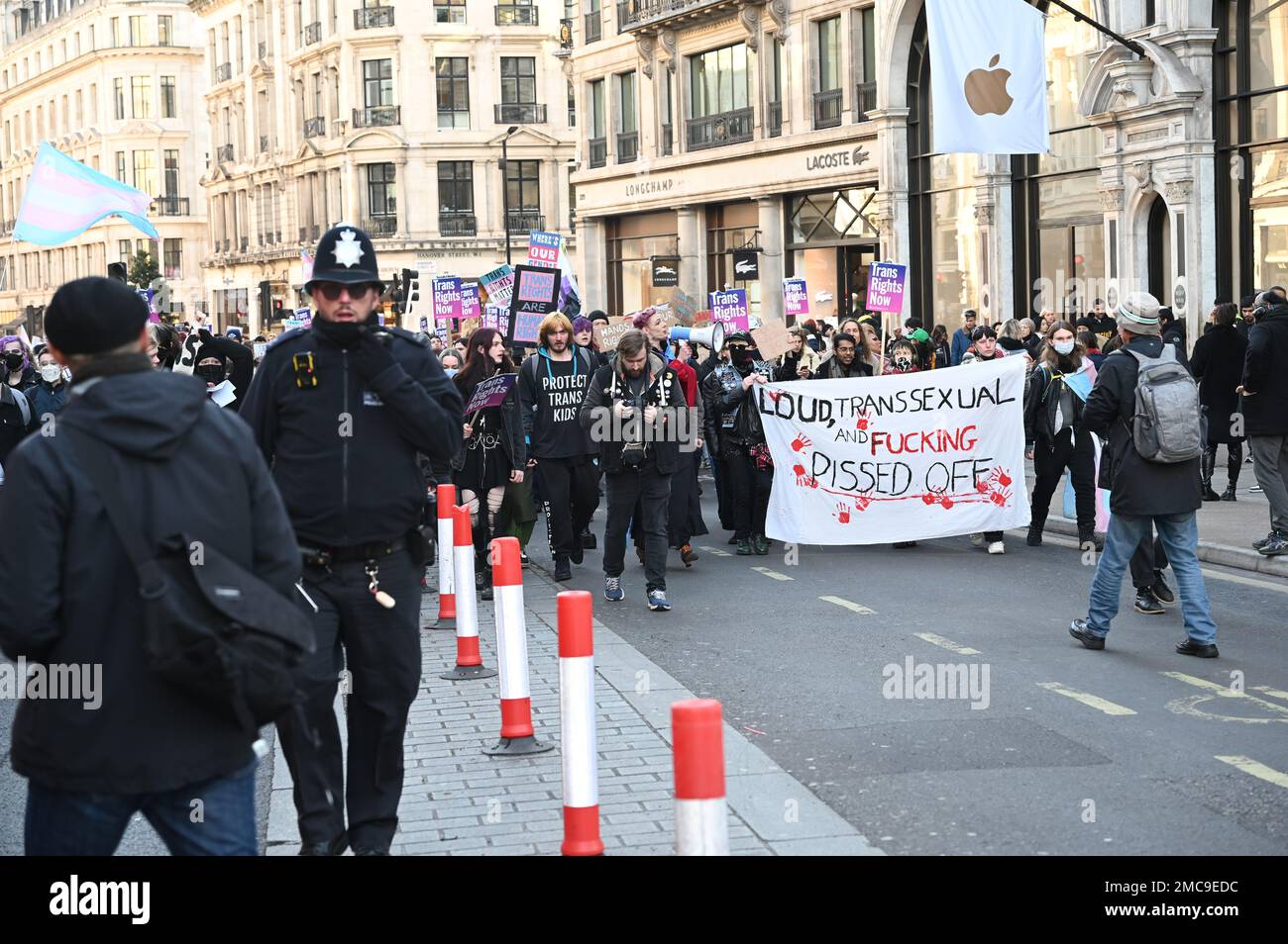 Regent street, London, UK, 21 January 2023: Trans right march through ...