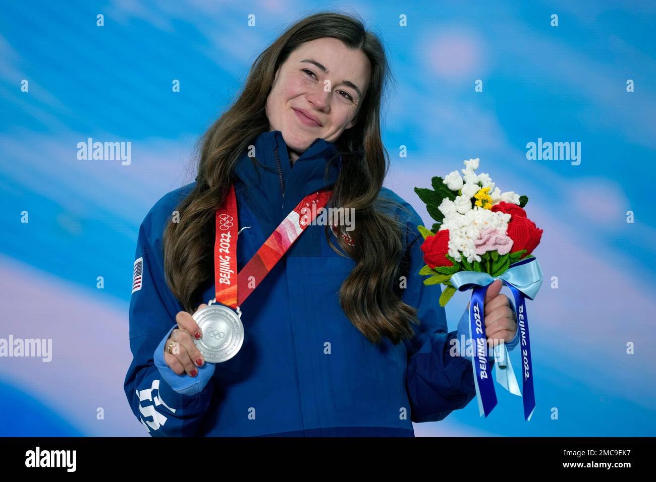 Silver medalist United State's Jaelin Kauf poses during a medals ...