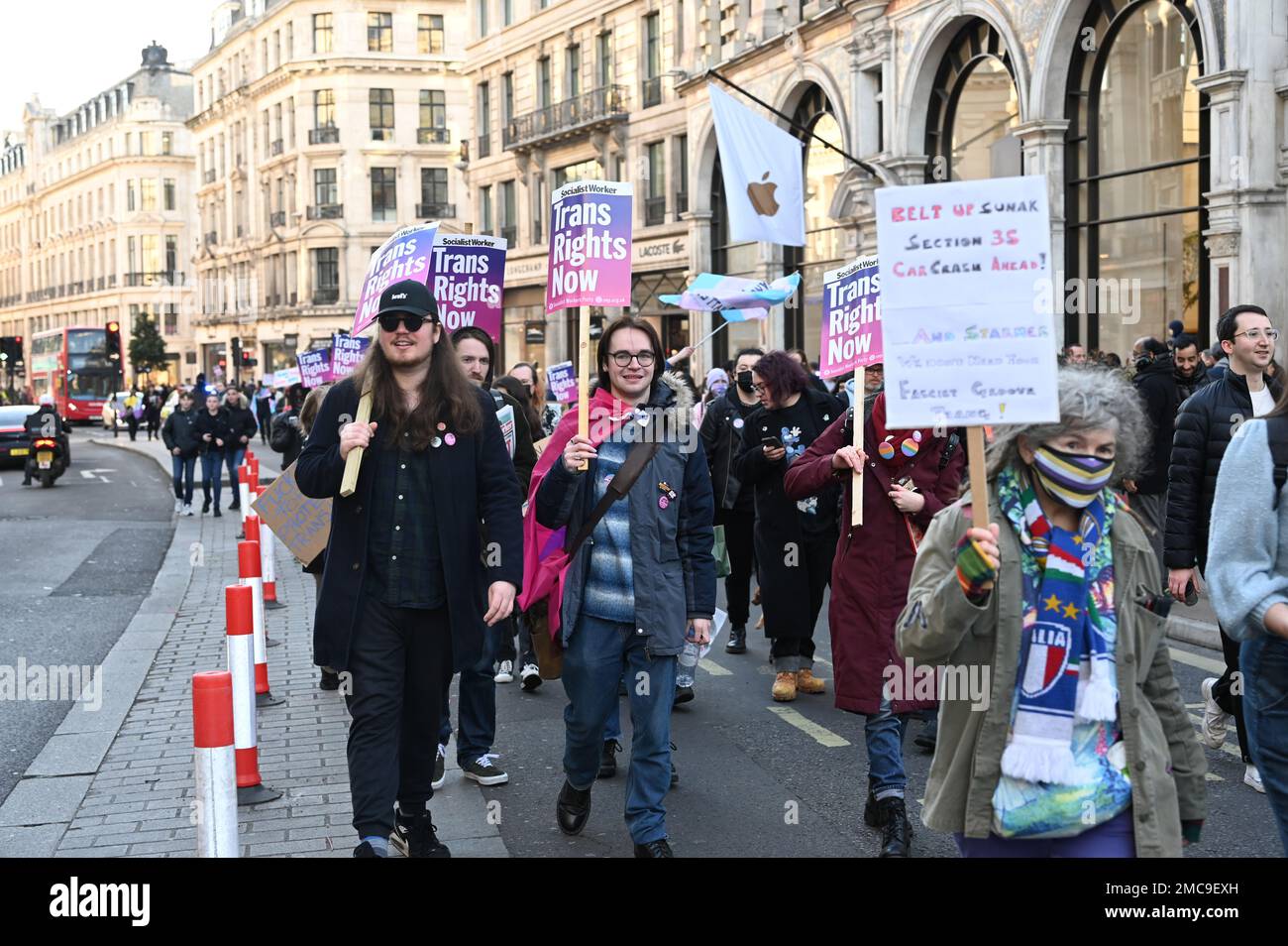 Regent street, London, UK, 21 January 2023: Trans right march through ...