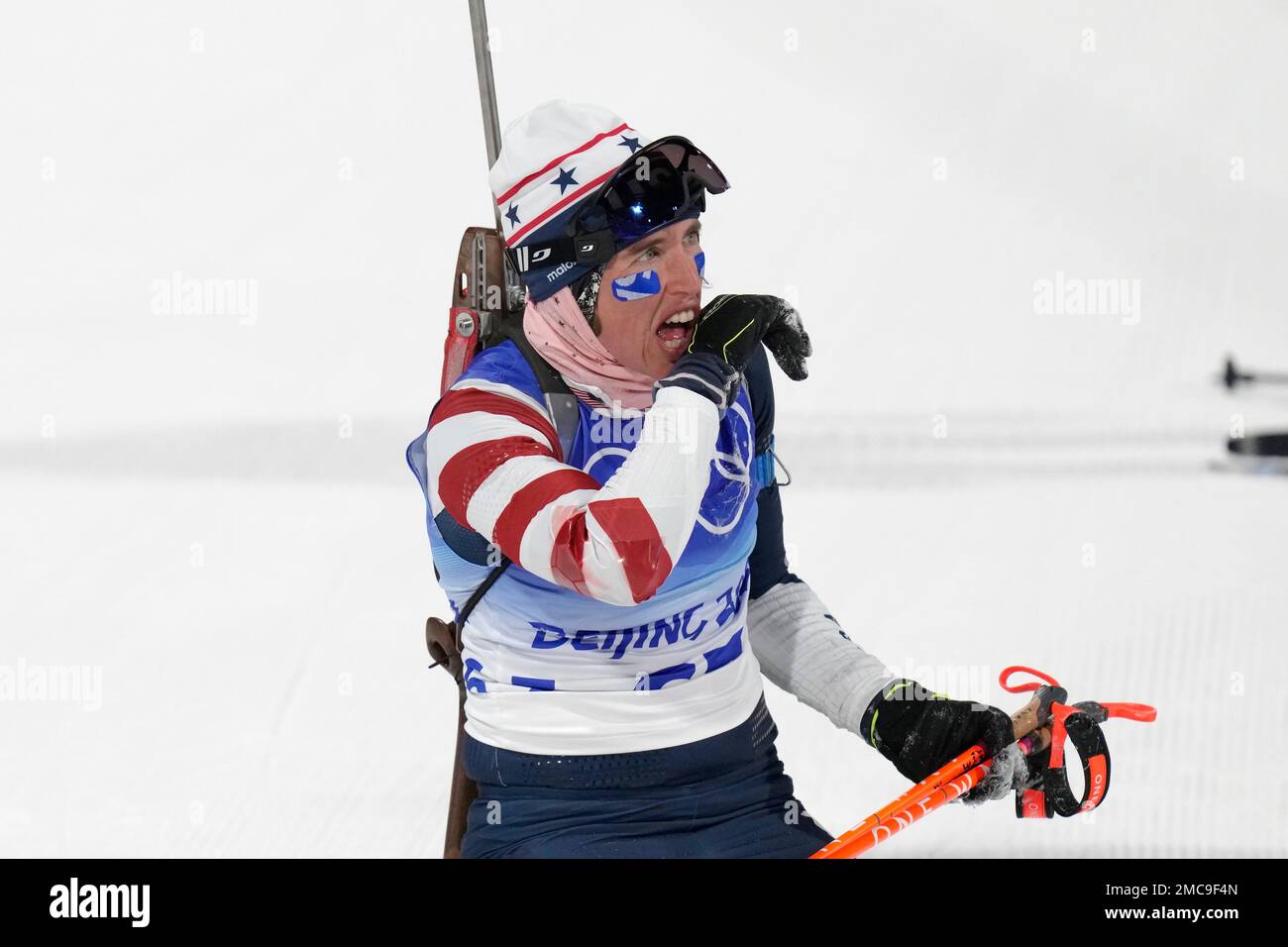 Susan Dunklee reacts after crossing the finish line during the women's ...