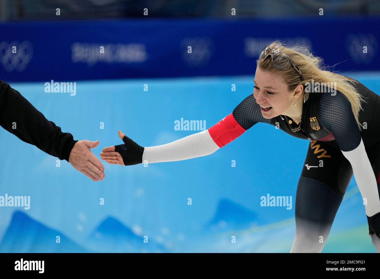 Michelle Uhrig of Germany reacts after her heat in the women's ...