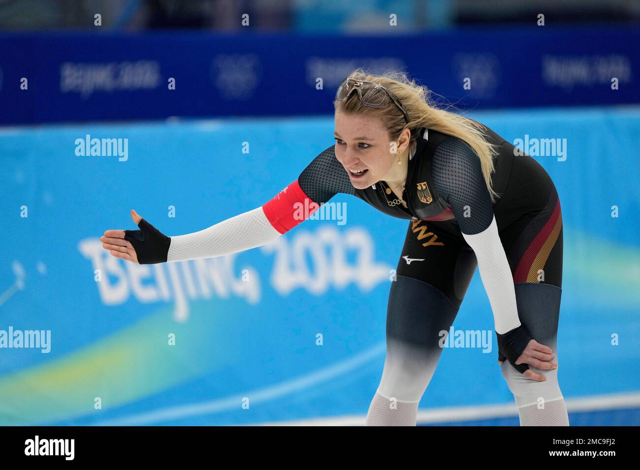 Michelle Uhrig of Germany reacts after her heat in the women's ...