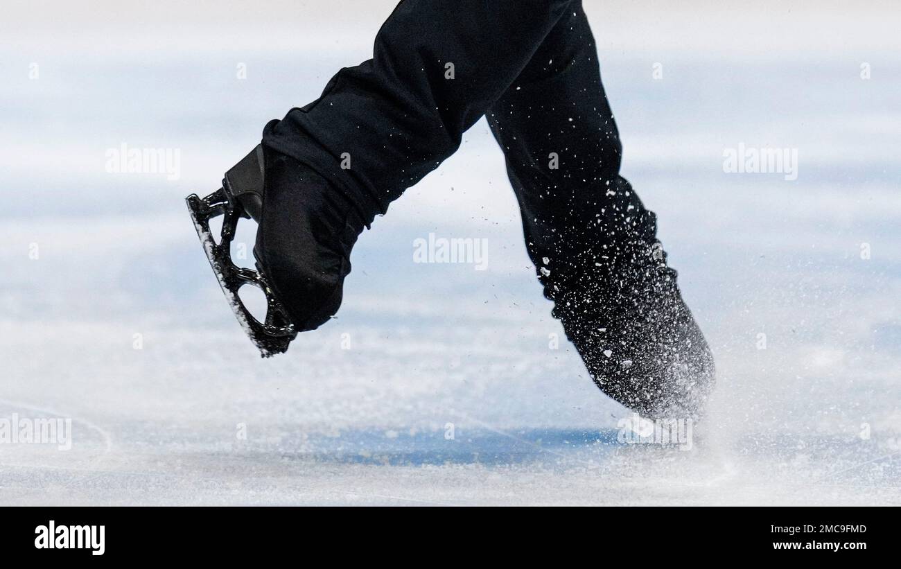 Yuzuru Hanyu of Japan attends a figure skating training session at the ...