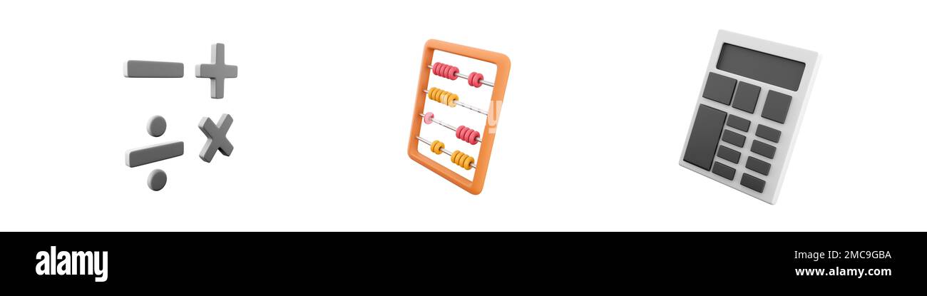 3d render mathmetical operations, calculatir, calculate icon set on ...