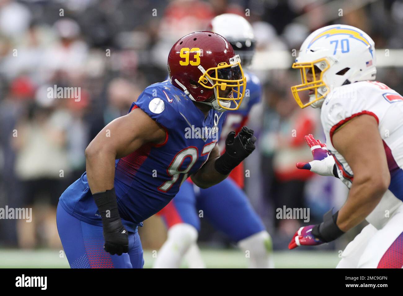 NFC lineman Jonathan Allen (93) of the Washington Football Team comes ...