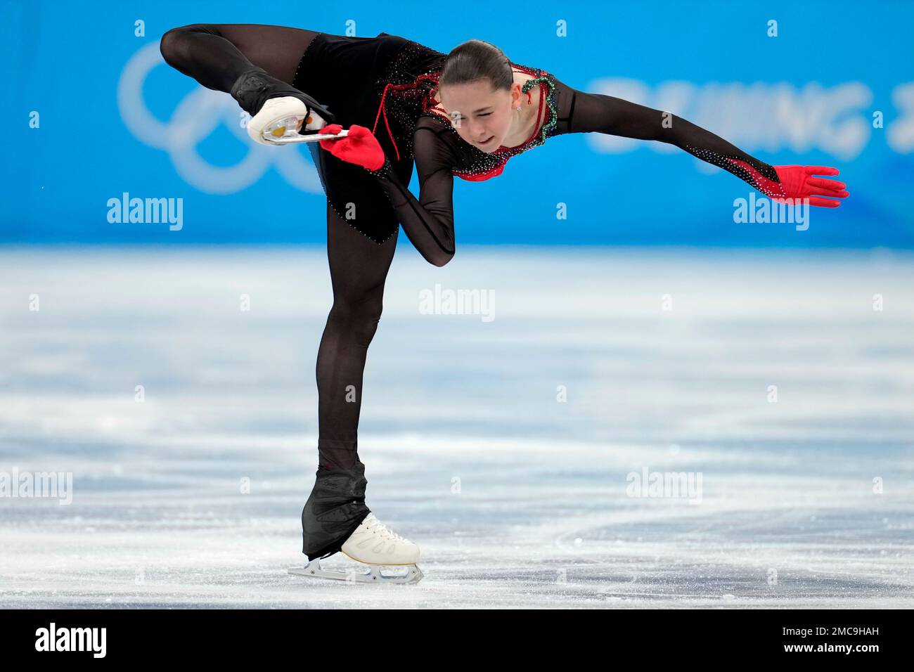 Kamila Valieva, of the Russian Olympic Committee, competes in the women ...