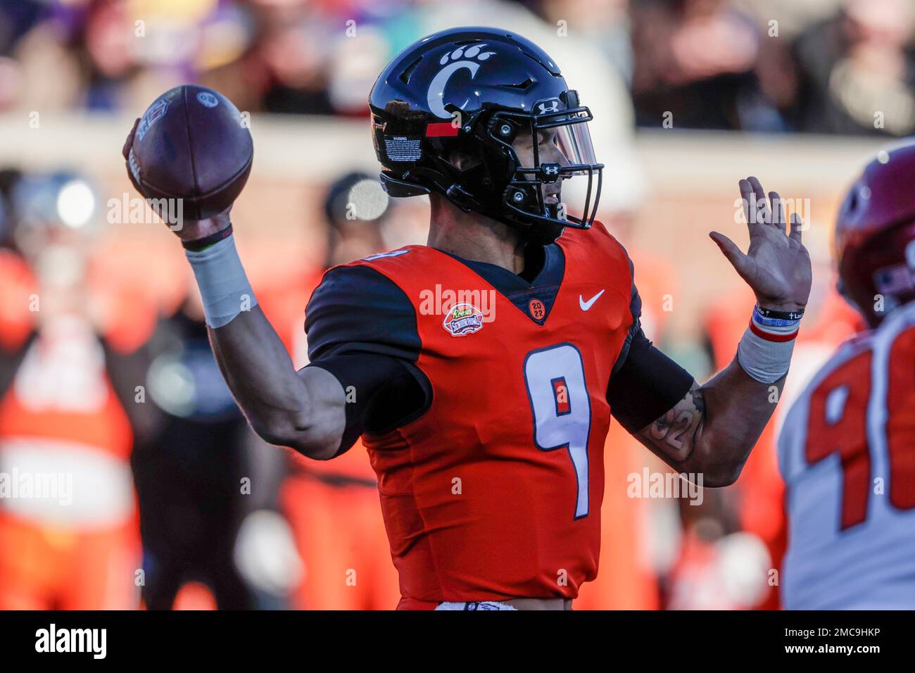 National Team quarterback Desmond Ridder of Cincinnati (9) throws a ...