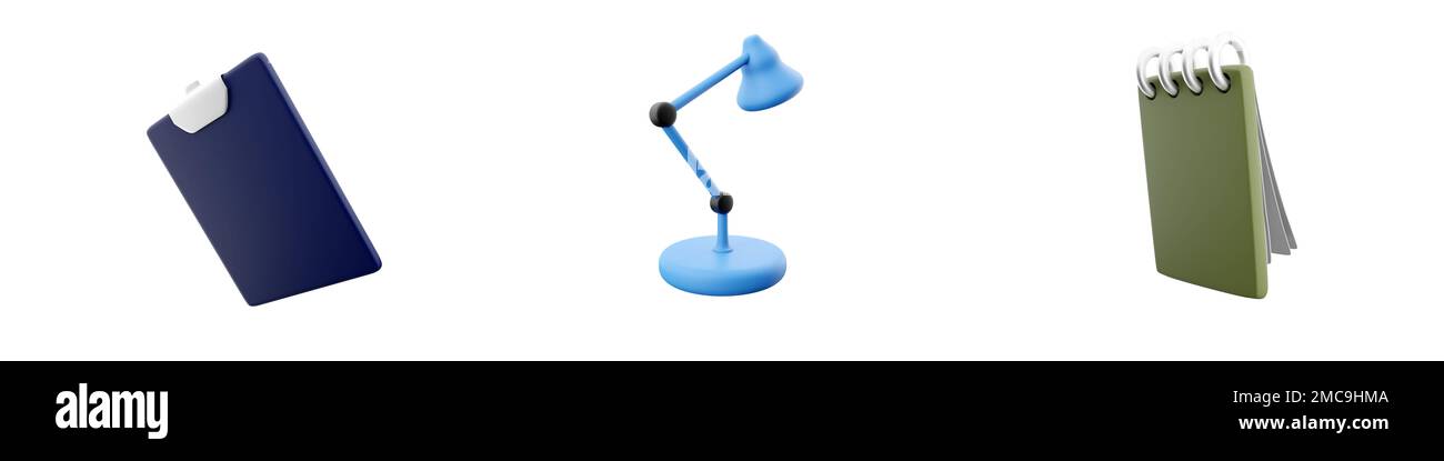 3d render folder, light bulb, notebook icon set on white background. 3d ...