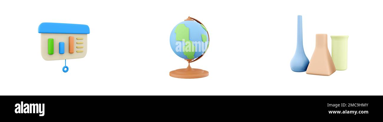 3d render diagram, globe, tubes icon set on white background. 3d ...