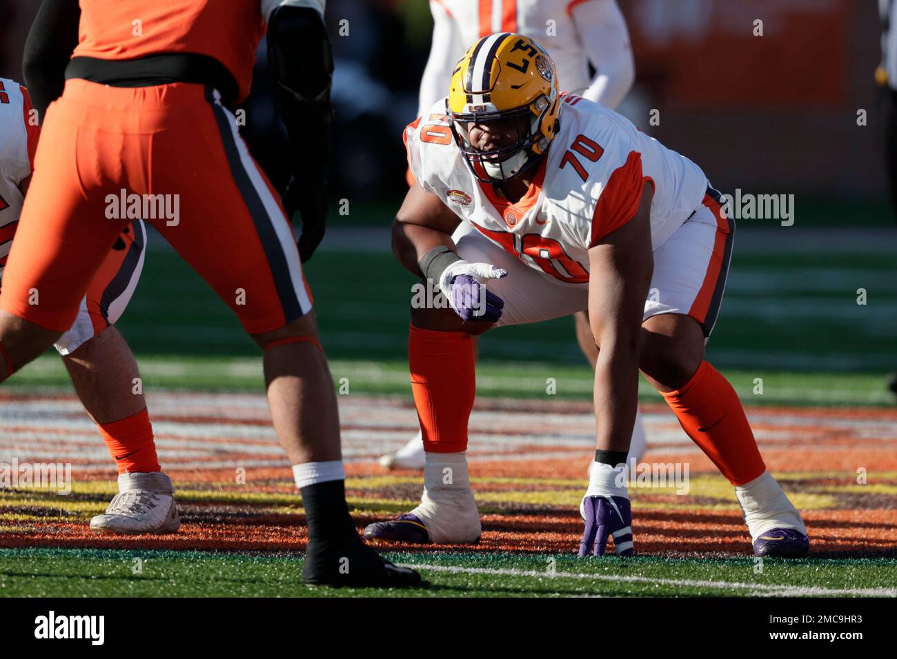 American Team offensive lineman Ed Ingram of LSU (70) in an NCAA ...