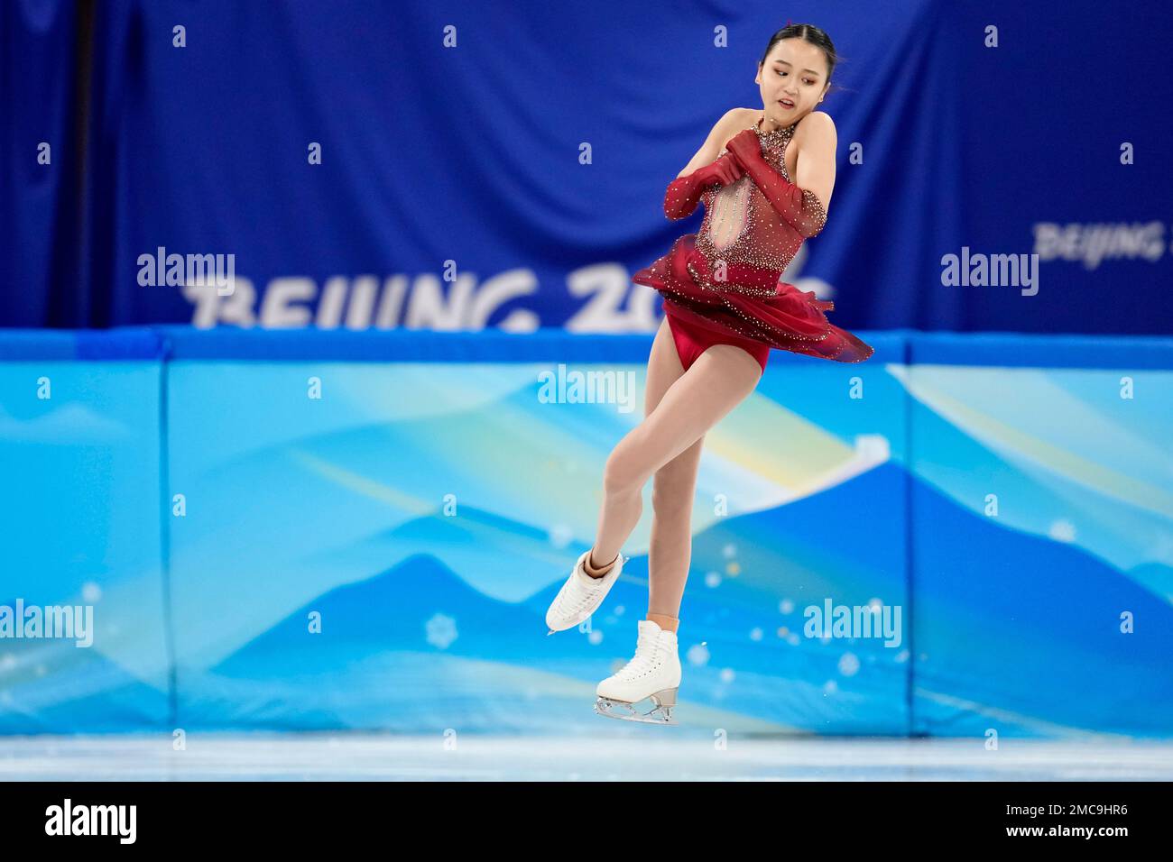 Zhu Yi, of China, competes in the women's team free skate program ...