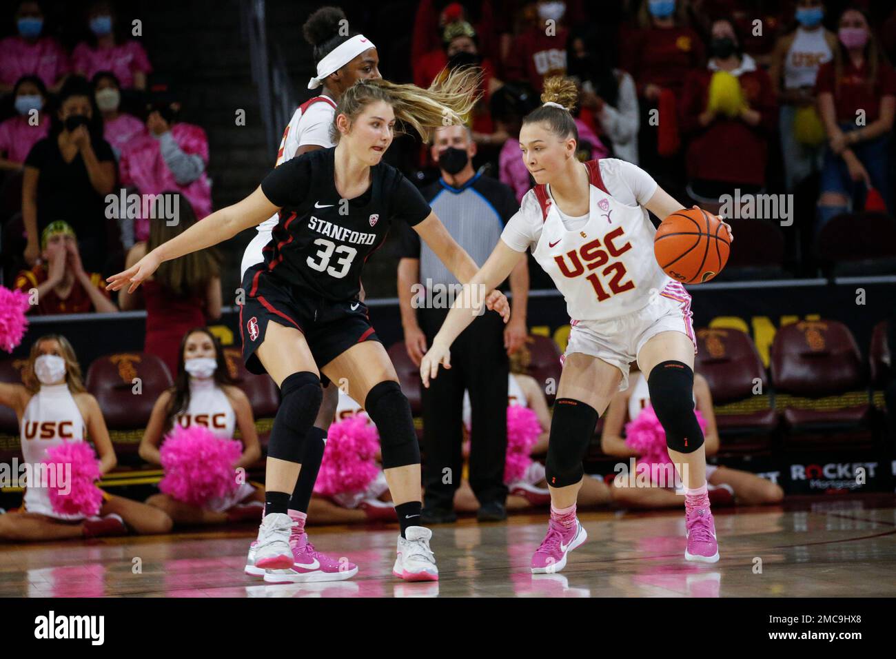 Southern California guard Bella Perkins (12) drives against Stanford ...