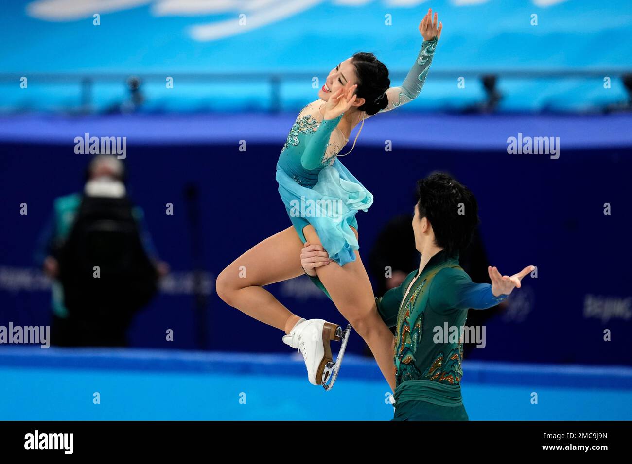 Wang Shiyue and Liu Xinyu, of China, compete in the team ice dance ...