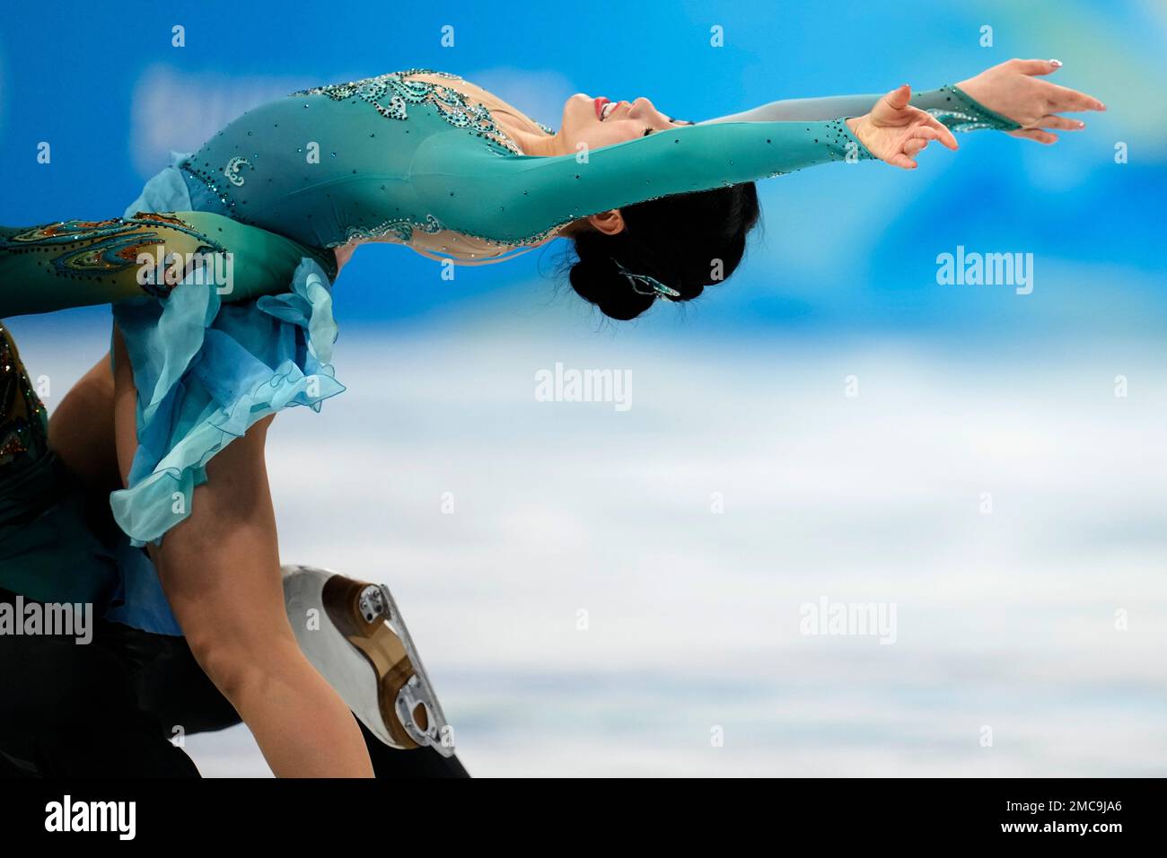Wang Shiyue and Liu Xinyu, of China, compete in the team ice dance ...