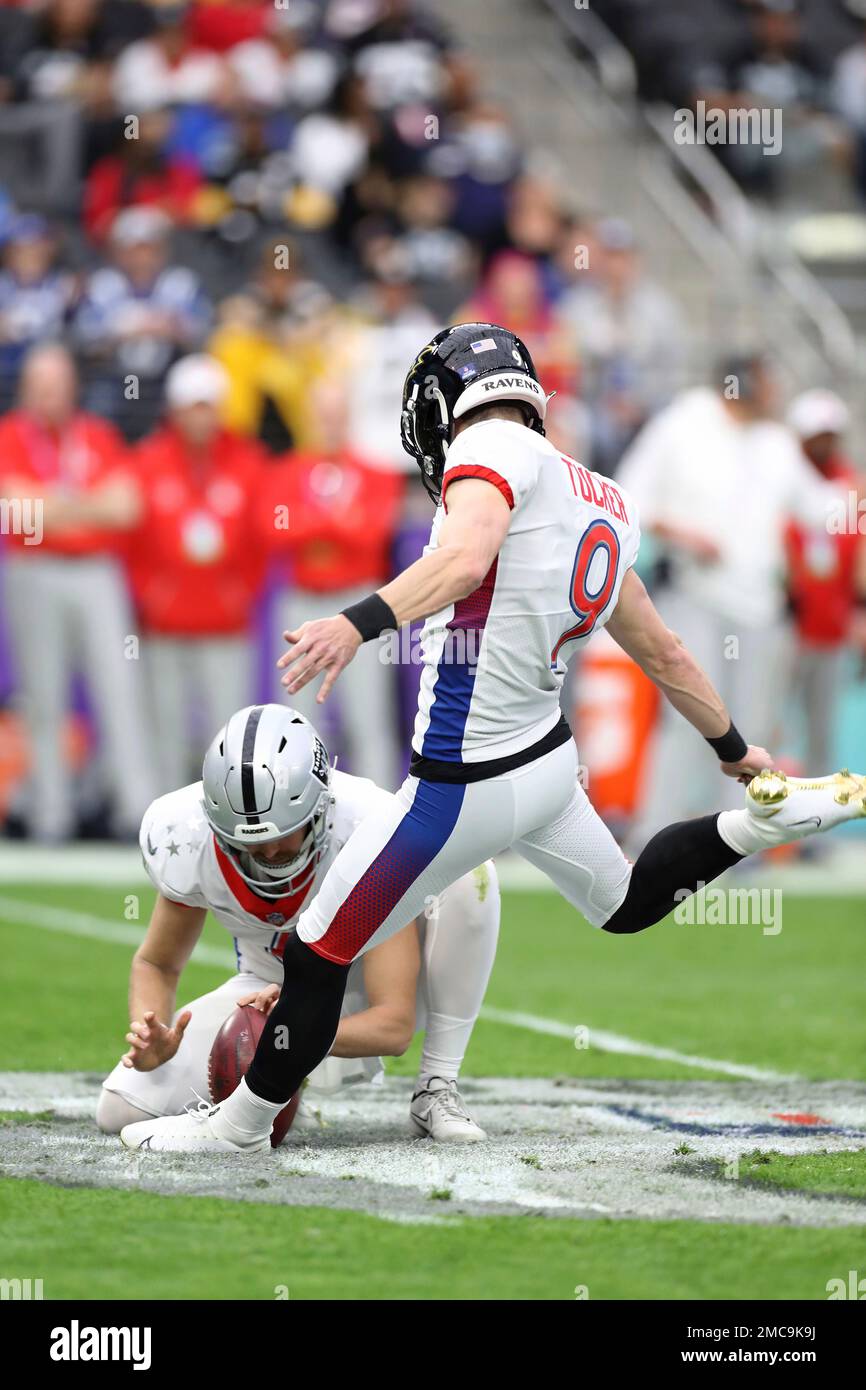 AFC kicker Justin Tucker (9) kicks a PAT during the NFL Pro Bowl ...