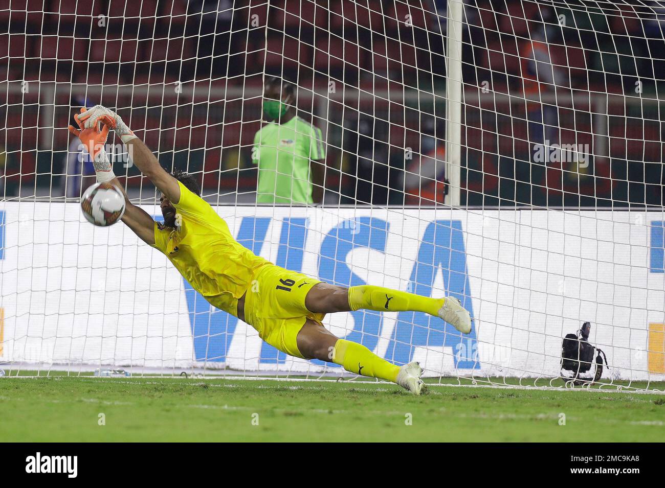 Egypt goalkeeper Mohamed Abou Gabal Ali makes penalty save from Senegal ...