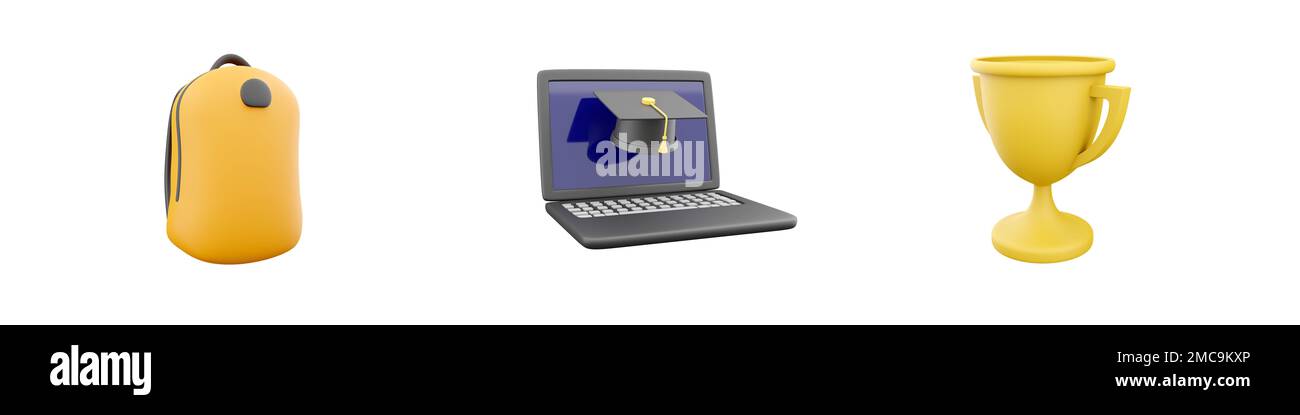 3d render bag, laptop, award icon set on white background. 3d rendering ...